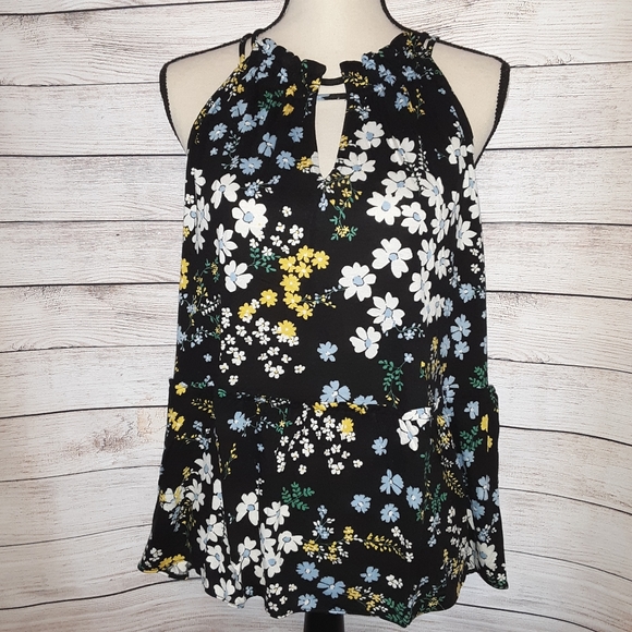LOFT | Tops | Loft Outlet Black Floral Halter Keyhole Top | Poshmark
